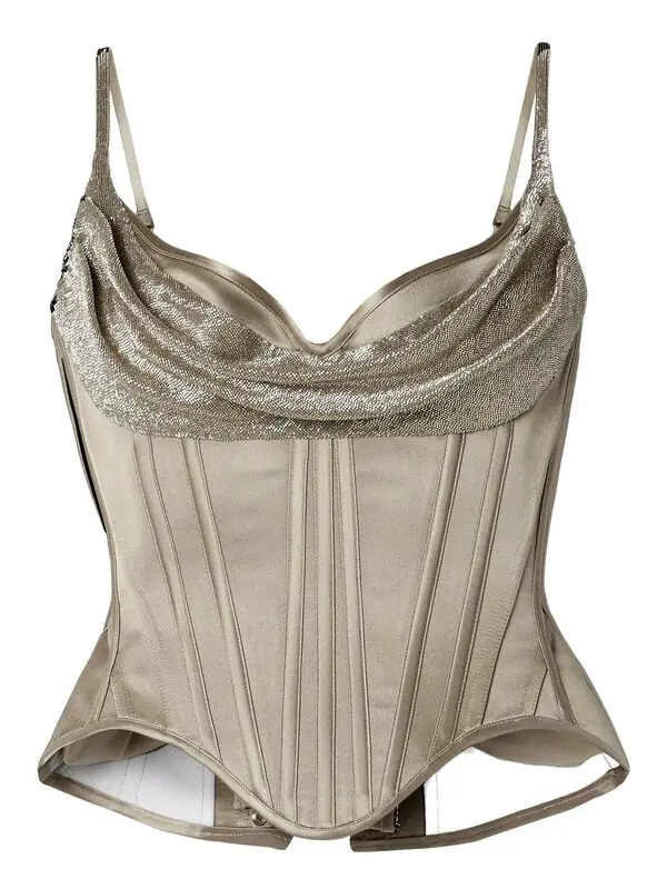 WIEDERHOEFT Salon Bead-embellished Silk-satin Bustier Top - Neutrals