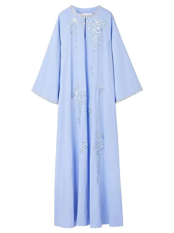 Carolina Herrera Embellished Embroidered Crepe Gown - Blue