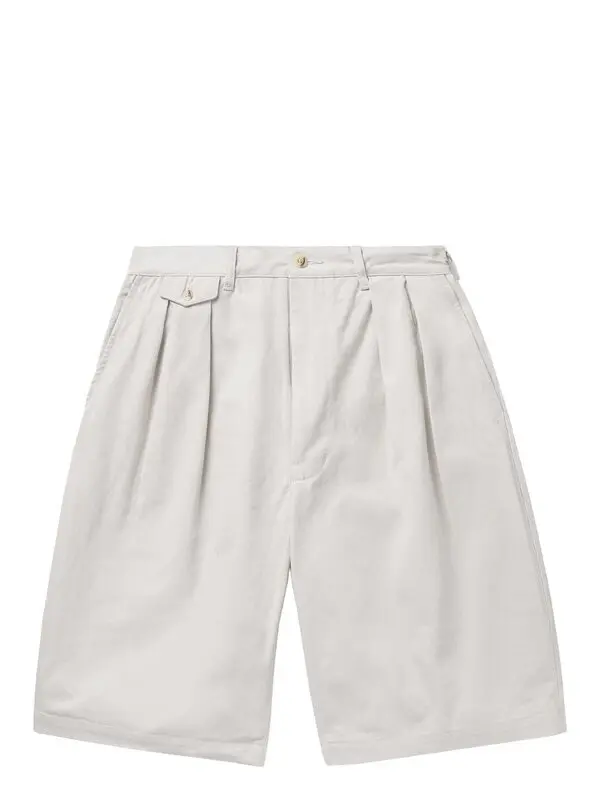 BEAMS Wide-leg Pleated Cotton-twill Shorts - Neutrals