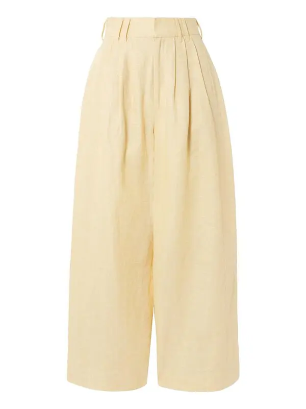 Posse Parker Pleated Linen Wide-leg Pants - Yellow