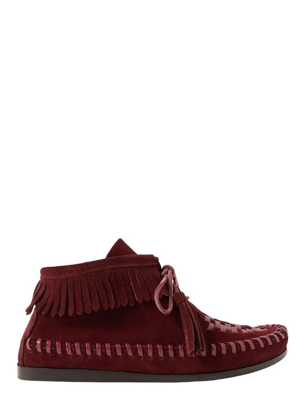 Isabel Marant Felsa Fringed Tasseled Leather-trimmed Suede Ankle Boots - Burgundy