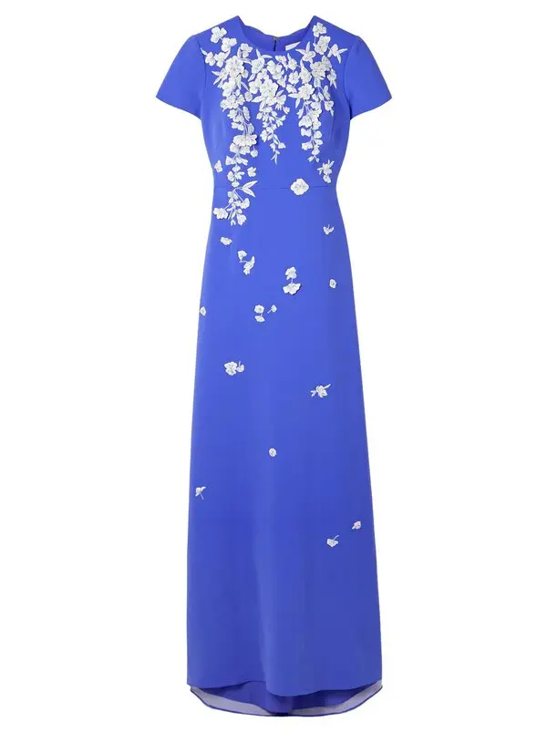 Carolina Herrera Appliquéd Embellished Crepe Gown - Blue