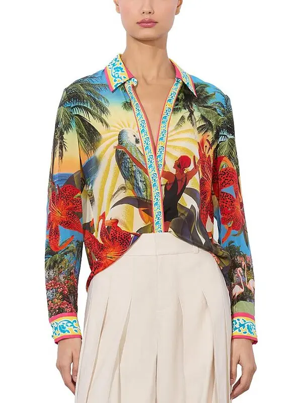 Alice + Olivia Willa Silk Shirt - Island Print