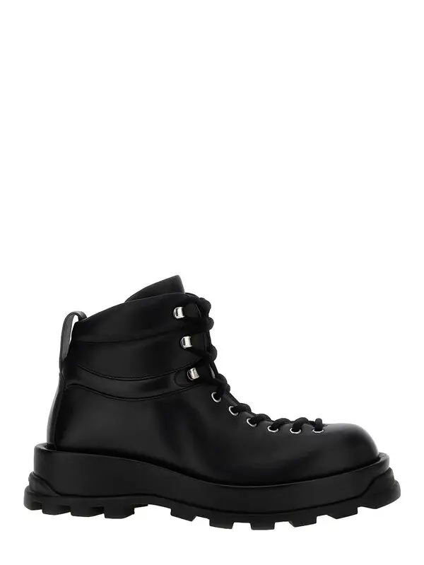 JIL SANDER Leather Ankle Boots - Black