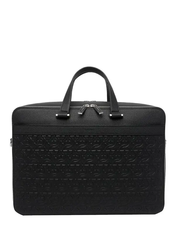 FERRAGAMO Monogram Leather Briefcase - Black