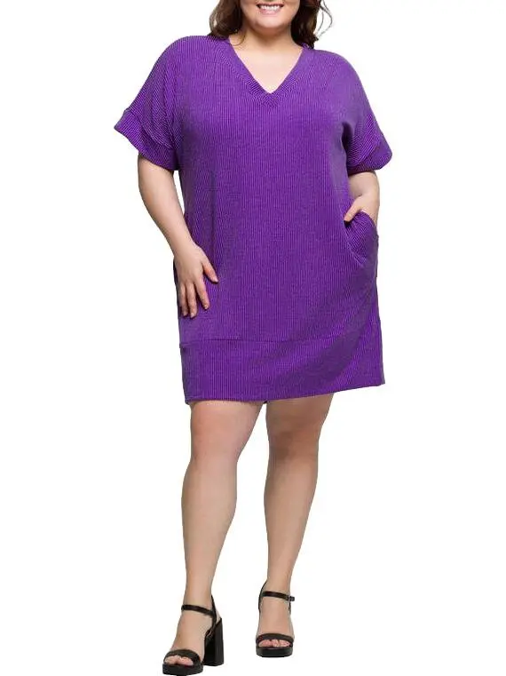 24SEVEN COMFORT APPAREL V-neck T-shirt Dress - Purple