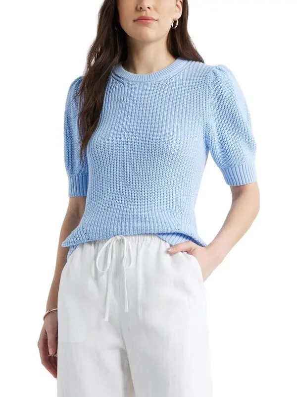 Caslon Elbow Sleeve Cotton Sweater - Blue Windsurfer