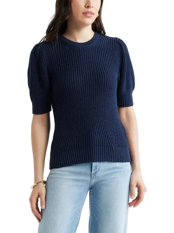 Caslon Elbow Sleeve Cotton Sweater - Navy Still
