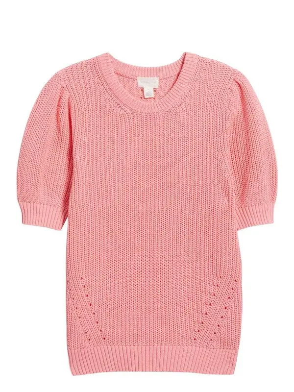 Caslon Elbow Sleeve Cotton Sweater - Pink Dianthus