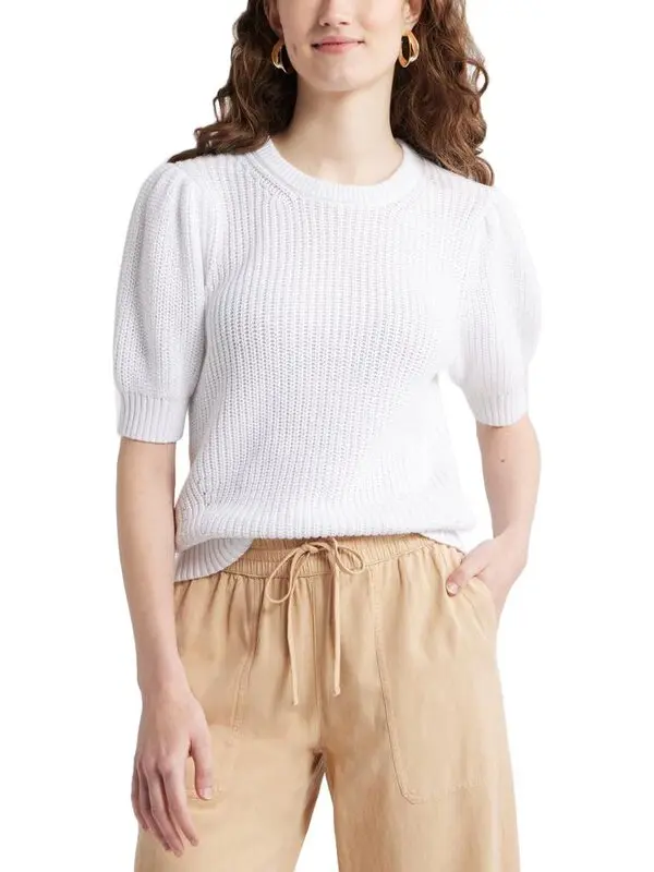 Caslon Elbow Sleeve Cotton Sweater - White