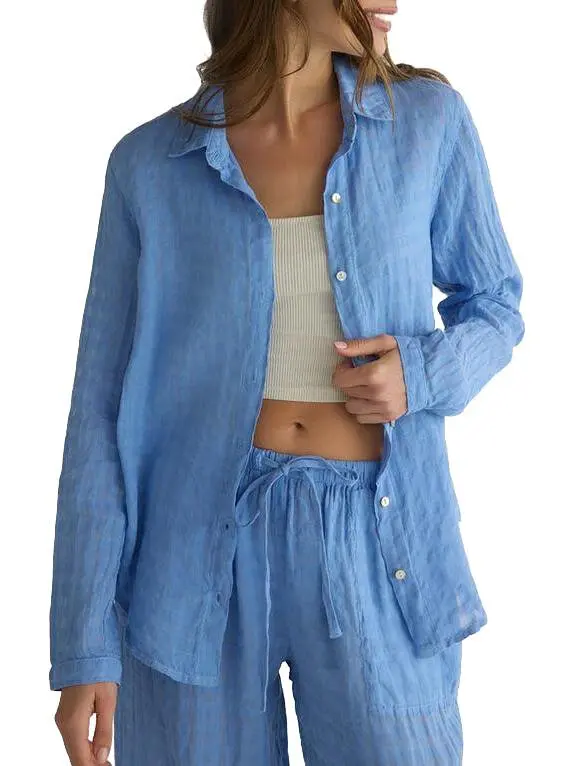 Bella Dahl Clean Front Linen & Cotton Button-up Shirt - Riviera Blue