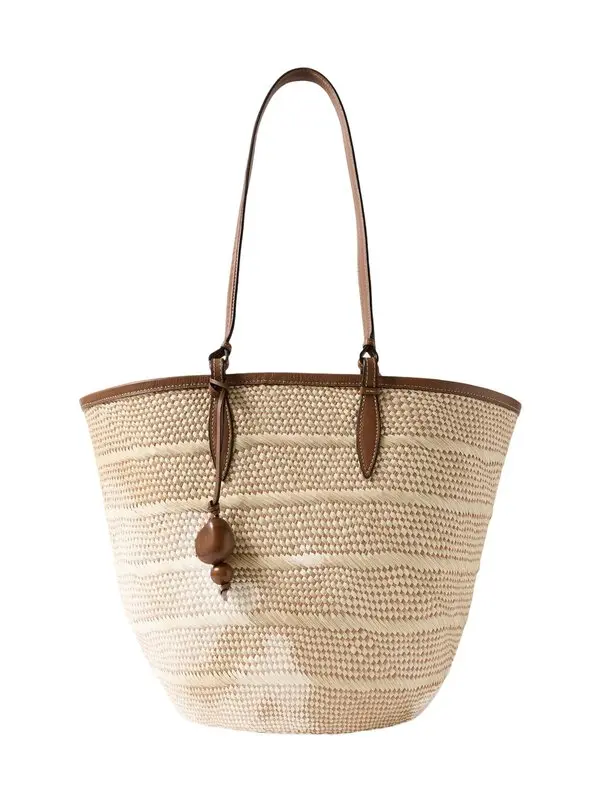 HUNTING SEASON Basket Leather-trimmed Iraca Tote - Brown