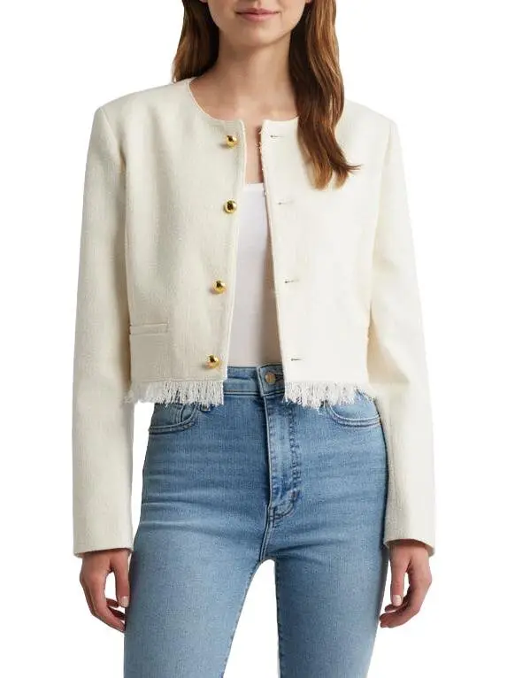 FRAME The Fringe Trim Tweed Jacket - White