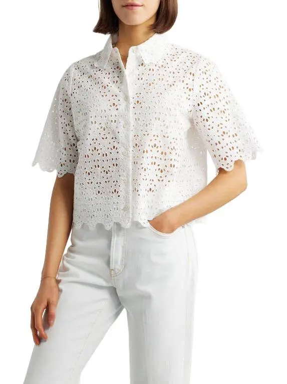 FRAME The Deco Cotton Eyelet Button-up Shirt - White