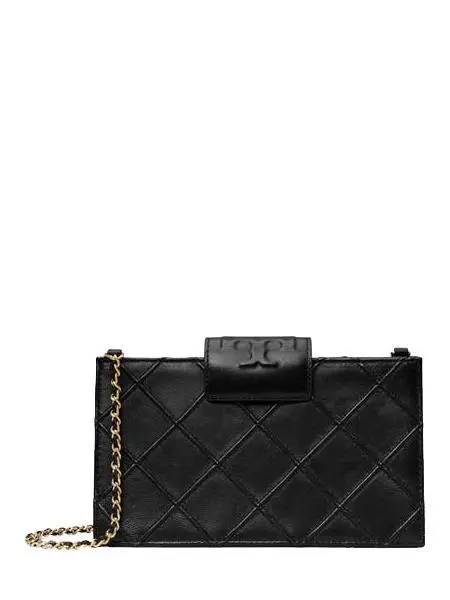 Tory Burch Mini Fleming Soft Quilted Leather Wallet On A Chain - Black