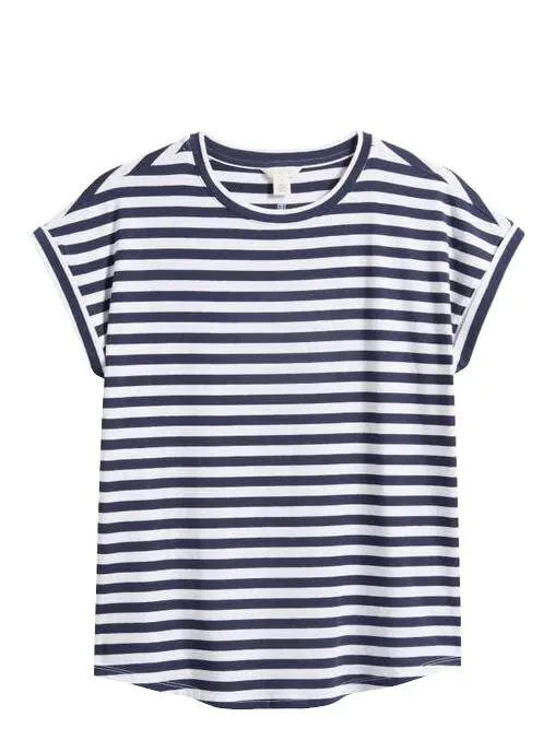 Caslon Cuffed Dolman Sleeve T-shirt - Navy- White Charm Stripe