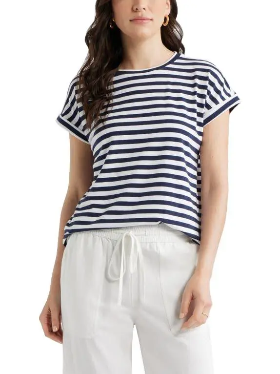 Caslon Cuffed Dolman Sleeve T-shirt - Navy- White Charm Stripe