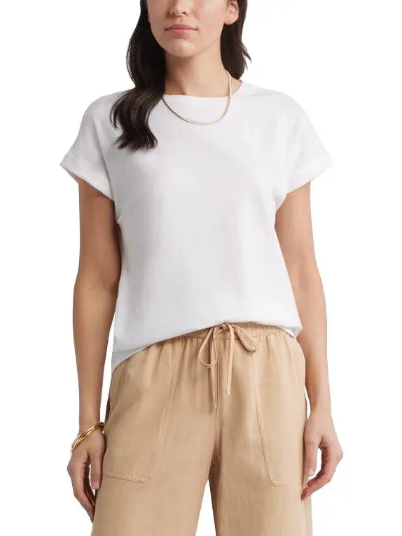 Caslon Cuffed Dolman Sleeve T-shirt - White