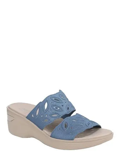 LIFESTRIDE Platform Wedge Slide Sandal - Elemental Blue Shimmer Lycra