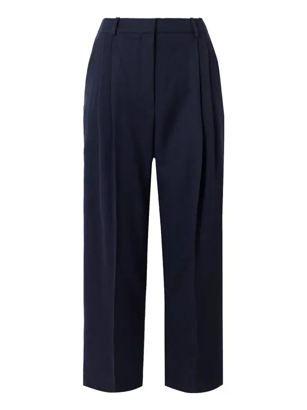 Stella McCartney Cropped Pleated Wool Tapered Trousers - Blue