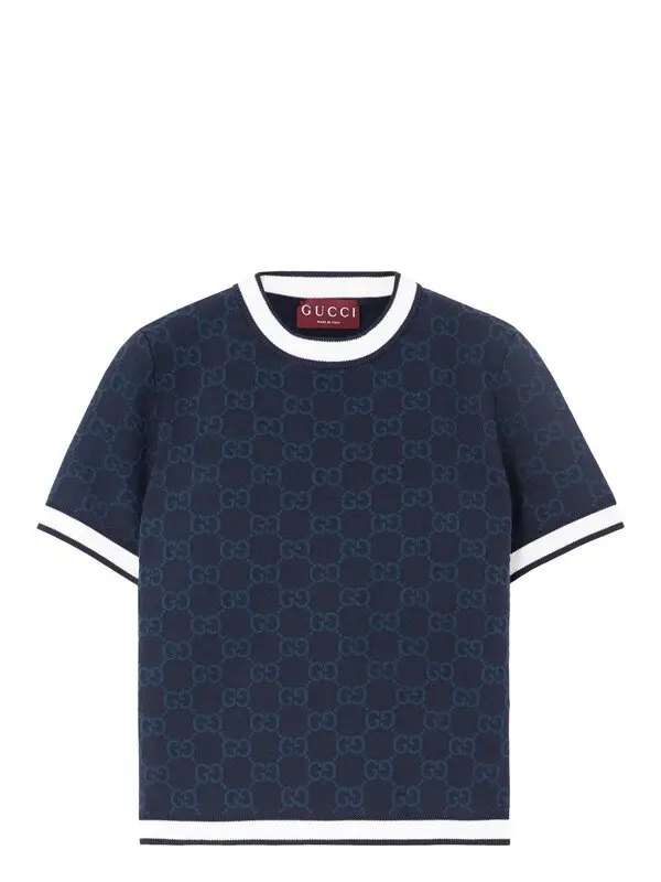 Gucci Cropped Jacquard-knit Cotton Sweater - Blue