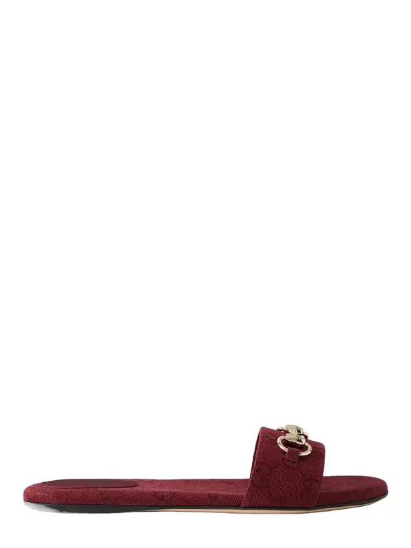 Gucci Canvas Jacquard Slides With Horsebit Detail - Burgundy