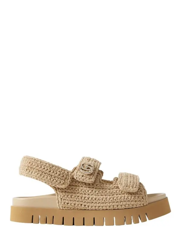 Gucci Marmont Leather-trimmed Crocheted Cotton Platform Sandals - Neutrals
