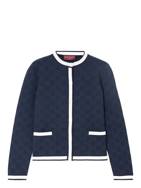 Gucci Striped Jacquard-knit Cotton Cardigan - Blue