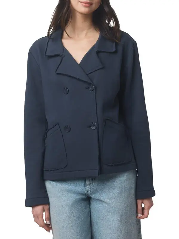Splendid Double-breasted Cotton French Terry Blazer - Ice Navy