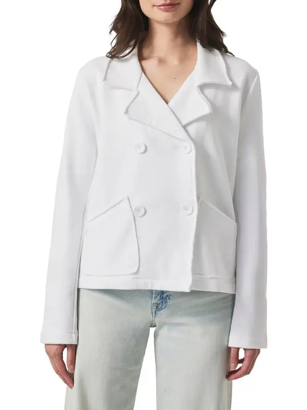 Splendid Double-breasted Cotton French Terry Blazer - White