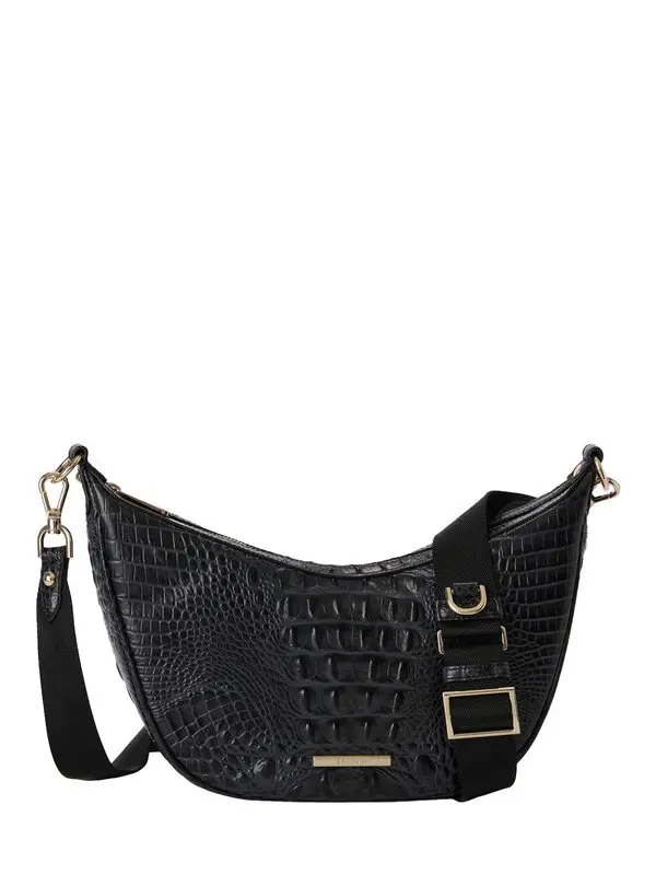 Brahmin Croc Embossed Leather Shoulder Bag - Black Alden Road