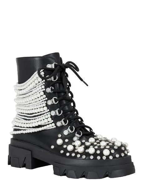 AZALEA WANG Embellished Combat Boots - Black