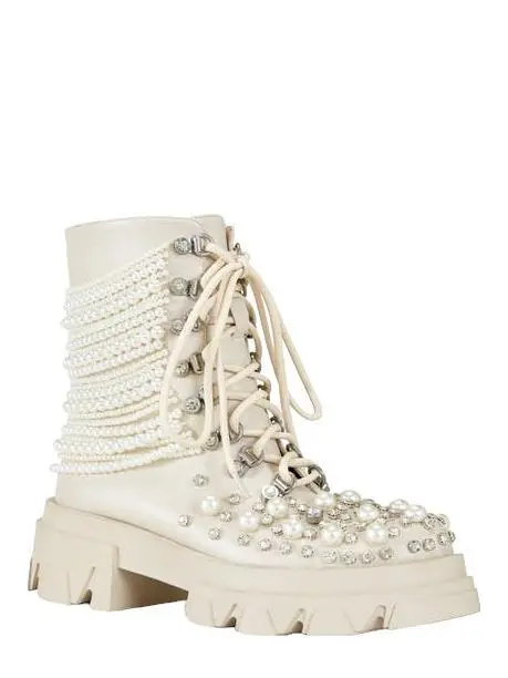 AZALEA WANG Embellished Combat Boots - Bone