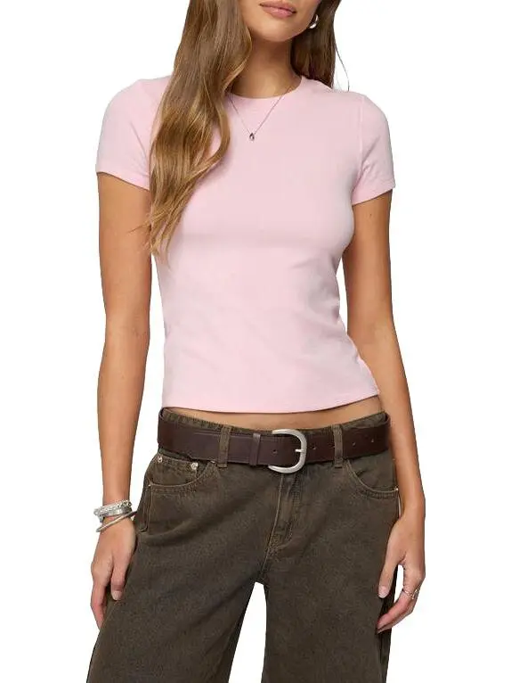 EDIKTED Daphney Fitted Crop T-shirt - Light-pink