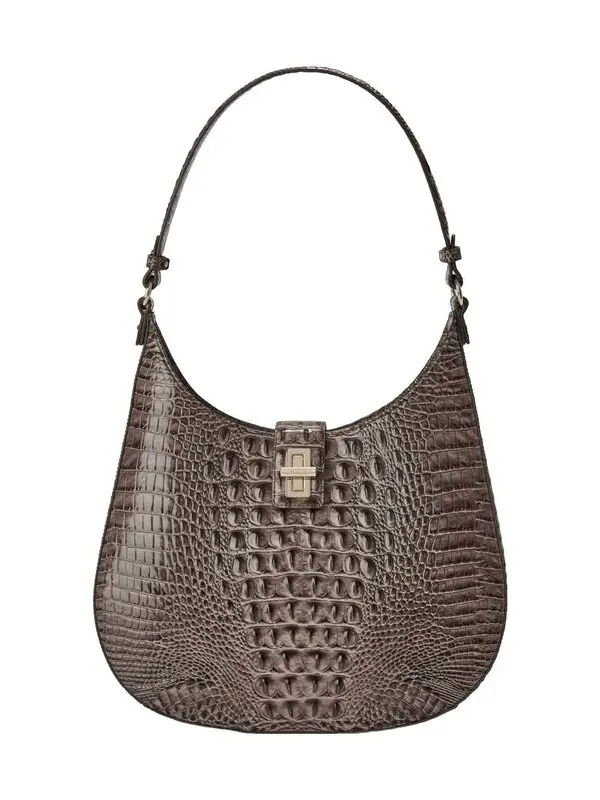 Brahmin Croc Embossed Leather Fallon Shoulder Bag - Smokey Taupe Melbourne