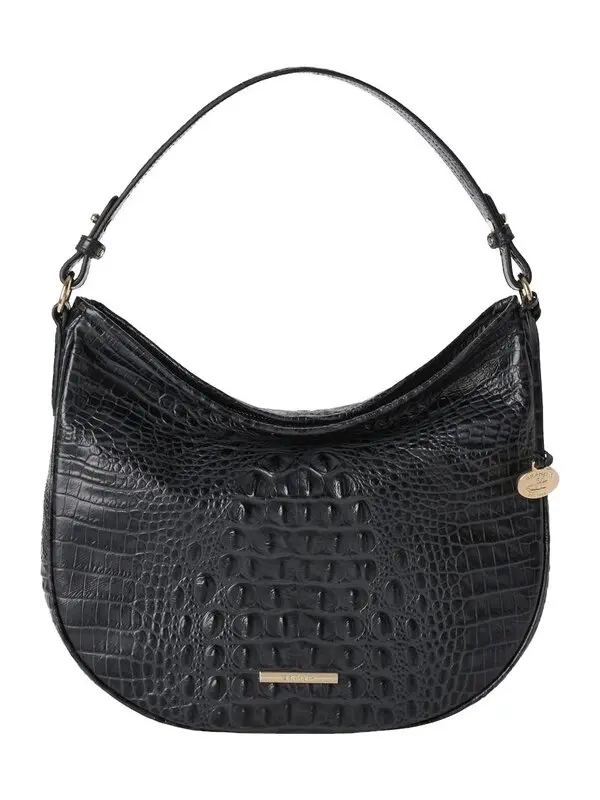 Brahmin Small Kathleen Croc Embossed Leather Shoulder Bag - Black Alden Road