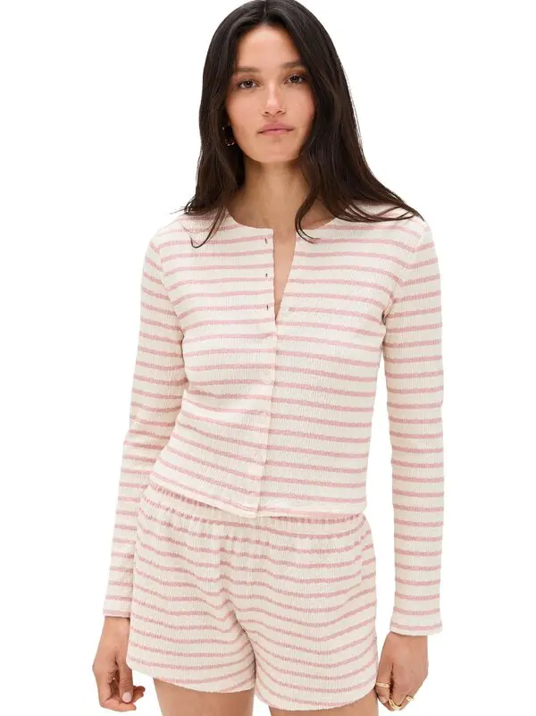 LE BOP Eloise Striped Cardigan - Pink/white