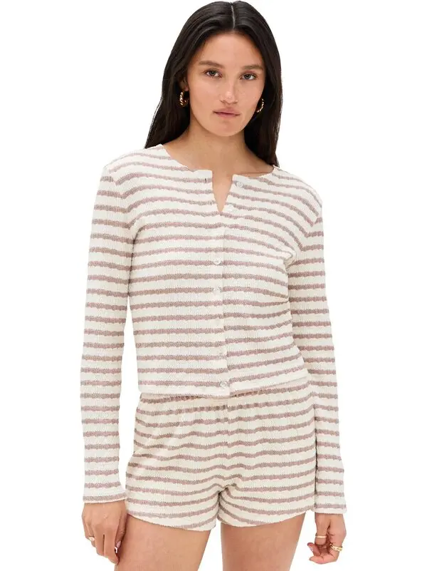LE BOP Eloise Striped Cardigan - Taupe/white