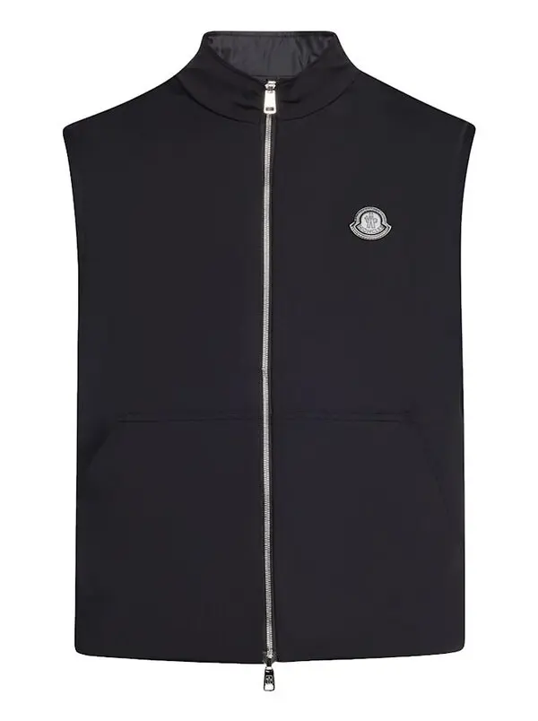 Moncler Full-zip Vest With Leather Emblem - Black