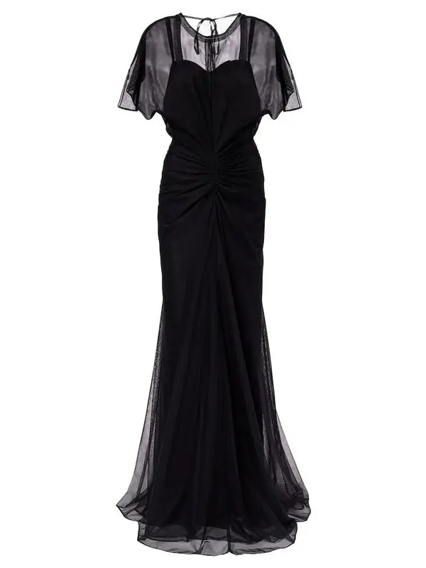 Victoria Beckham Bella Gathered Open Back Organza Gown - Black