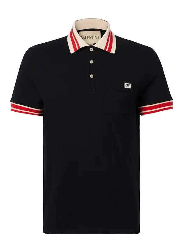 Valentino Garavani Vlogo Cotton Piqué Polo Shirt - Black