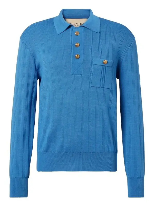 Valentino Garavani Ribbed-knit Cotton Polo Sweater - Blue