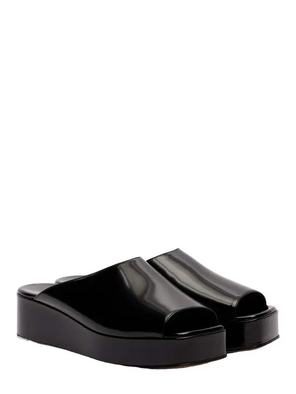 THE ROW Emi Patent Leather Platform Mules - Black