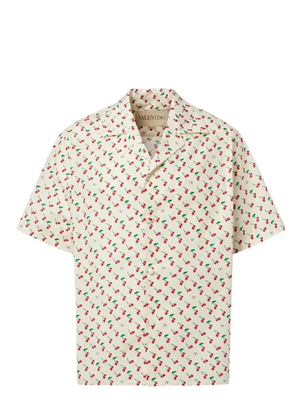 Valentino Garavani Cherryfic Cotton Poplin Bowling Shirt - Neutrals