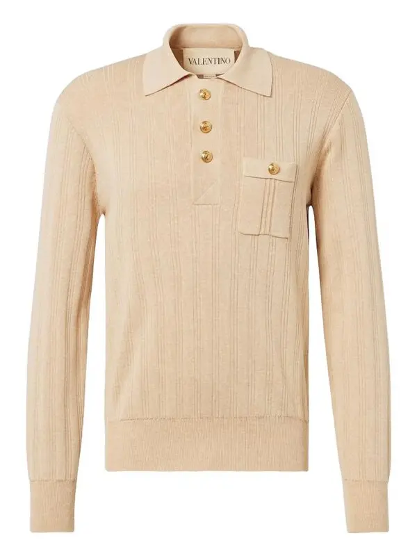 Valentino Garavani Ribbed-knit Cotton Polo Sweater - Neutrals
