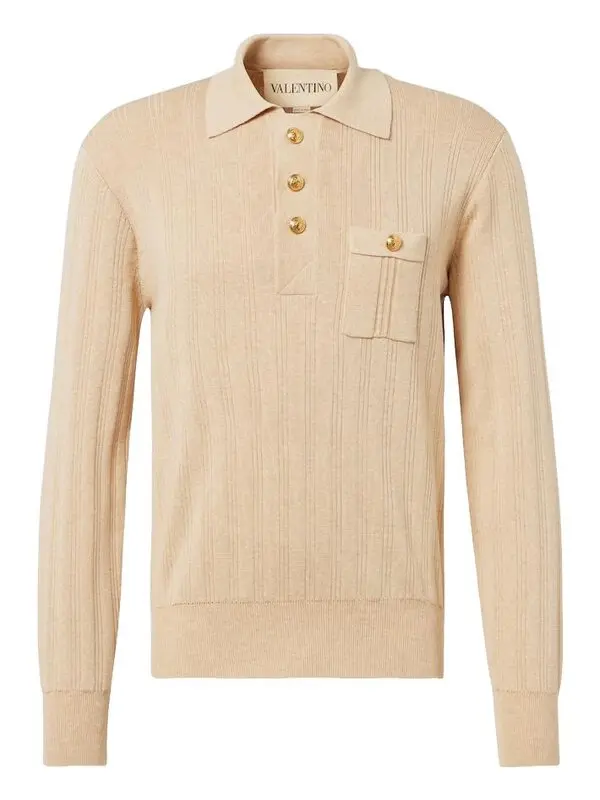 Valentino Garavani Ribbed-knit Cotton Polo Sweater - Neutrals