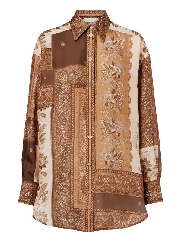 Zimmermann Lucky Bandana Silk Satin Shirt - Brown