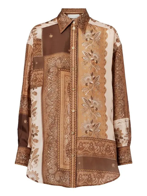 Zimmermann Lucky Bandana Silk Satin Shirt - Brown