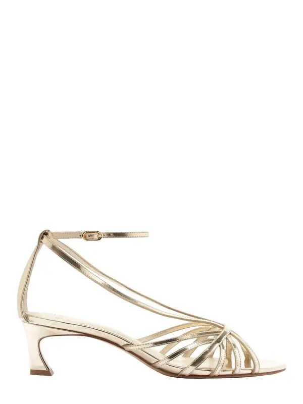 ALEXANDRE BIRMAN Fran Metallic Leather Caged Stiletto Sandals - Golden
