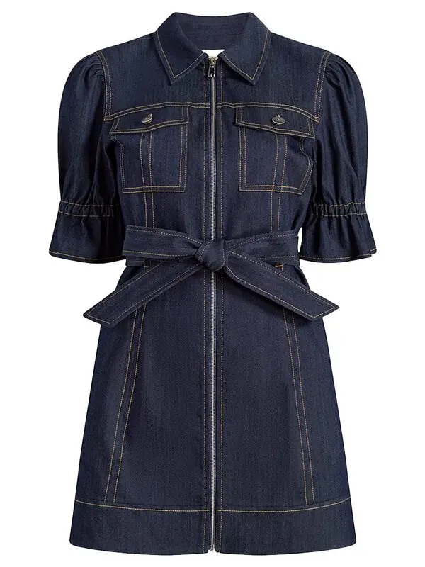 Cinq À Sept Holly Denim Mini Shirtdress With Puff Sleeves - Indigo